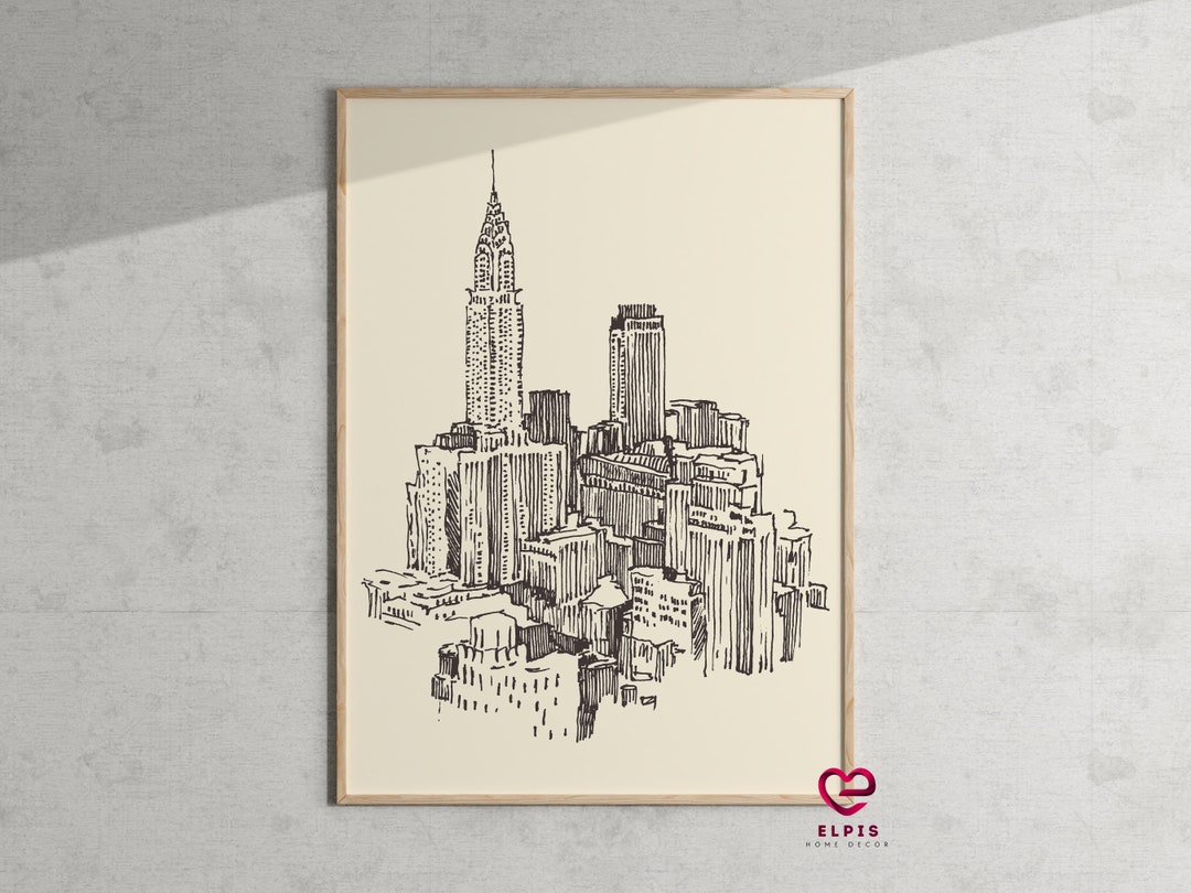 Retro New York City Poster, Hand Drawn Nyc Wall Art, New York Print ...