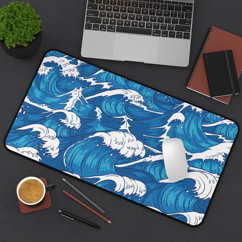 Japanese Blue Waves Desk Mat Japanese Gaming Mouse Pad Xxl - Etsy