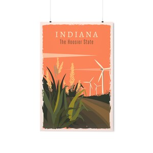 Retro Indiana Poster, Indiana Travel Gift, Hoosier State Wall Art ...