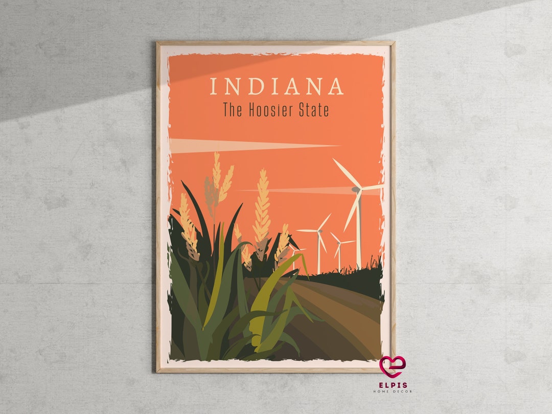 Retro Indiana Poster, Indiana Travel Gift, Hoosier State Wall Art ...