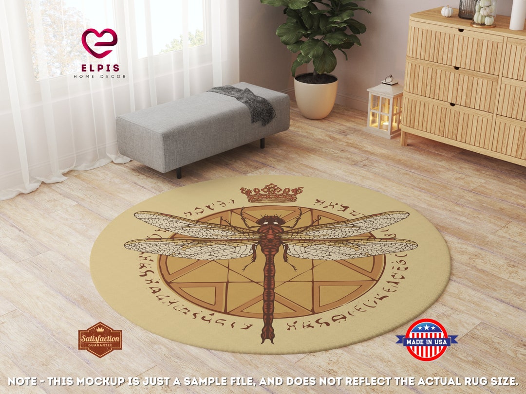 Esoteric Dragonfly Area Rug, Round Crown Rug, Occult Decor, Dragonfly ...