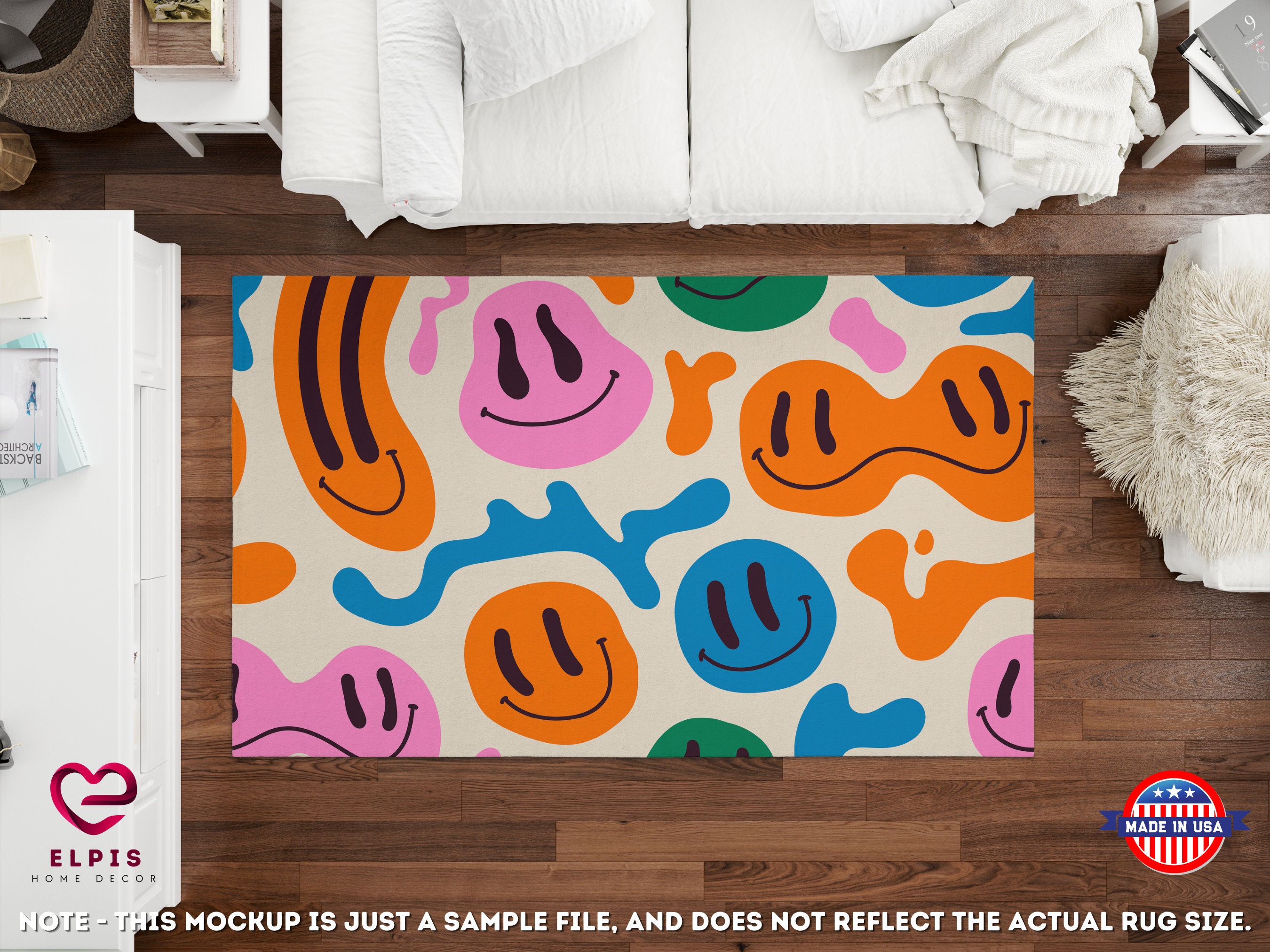 Trendy Smiley Face Rug Groovy Decor Trippy Smiley Rug Y2k - Etsy
