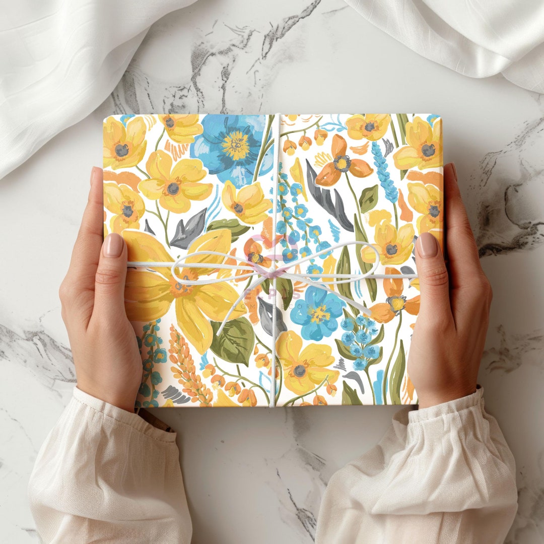 Vibrant Floral Wrapping Paper, Hand Painted Botanical Gift Wrap for ...