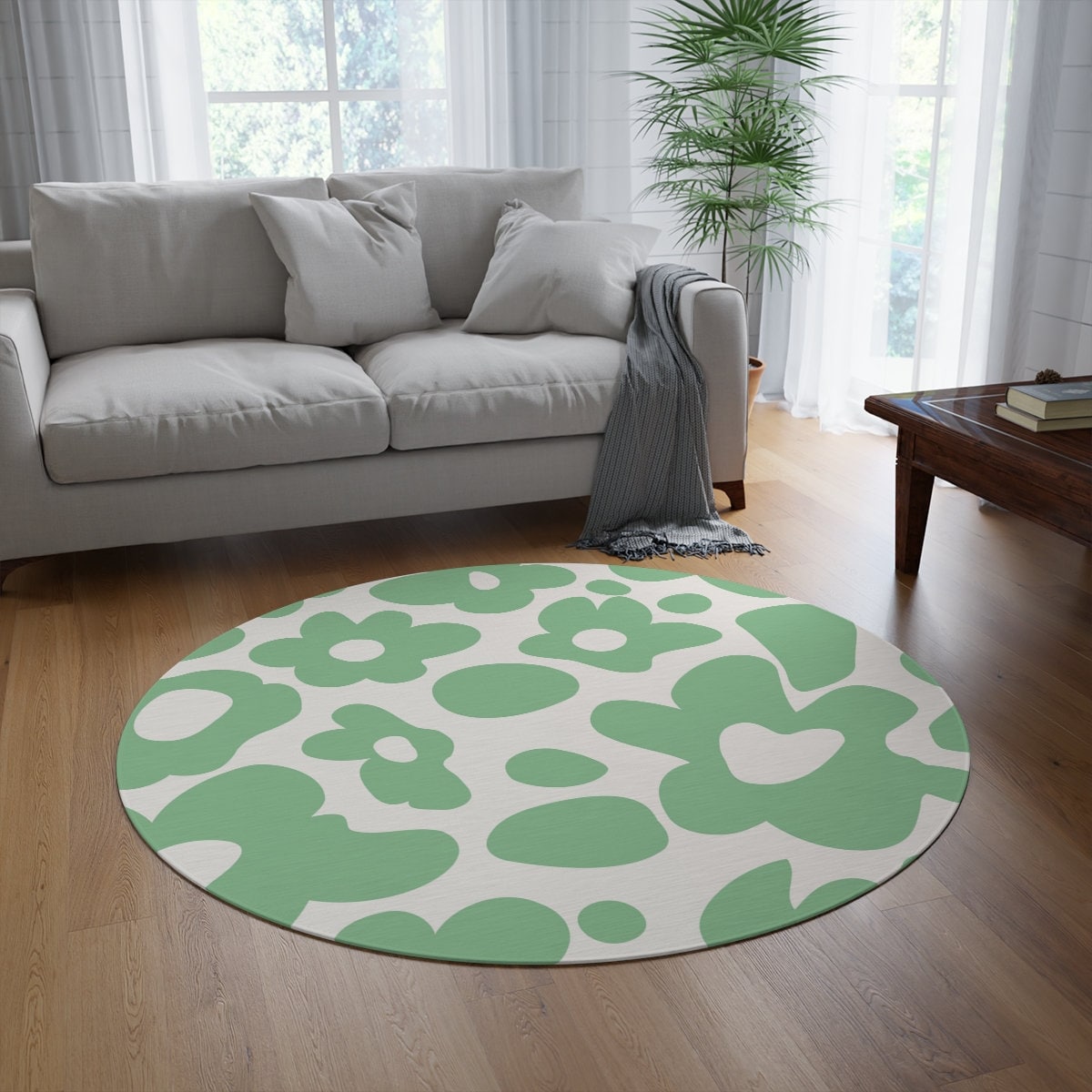 Groovy Sage Green Flower Rug Trippy Danish Pastel Room Decor - Etsy