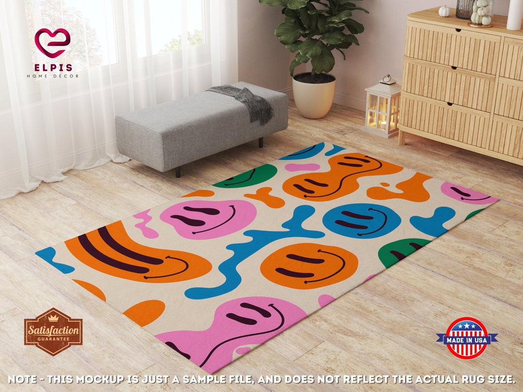 Trendy Smiley Face Rug, Groovy Decor, Trippy Smiley Rug, Y2k Room Decor ...