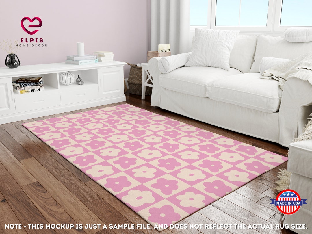 Y2k Danish Pastel Pink College Dorm Decor Area Rug, Pink Flower ...