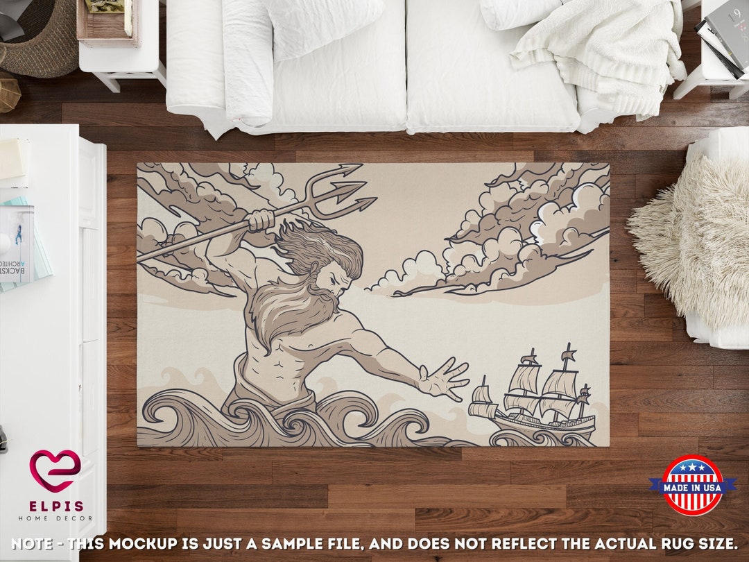 Poseidon God of the Sea Area Rug, Greek Mythology Decor, Poseidon ...