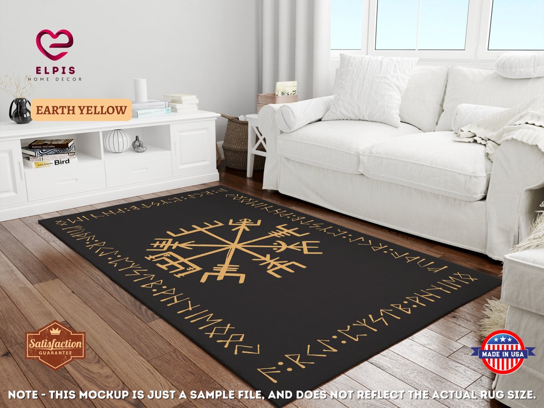 Vegvisir Rug, Norse Mythology Gift, Viking Compass Decor, Viking Runes ...