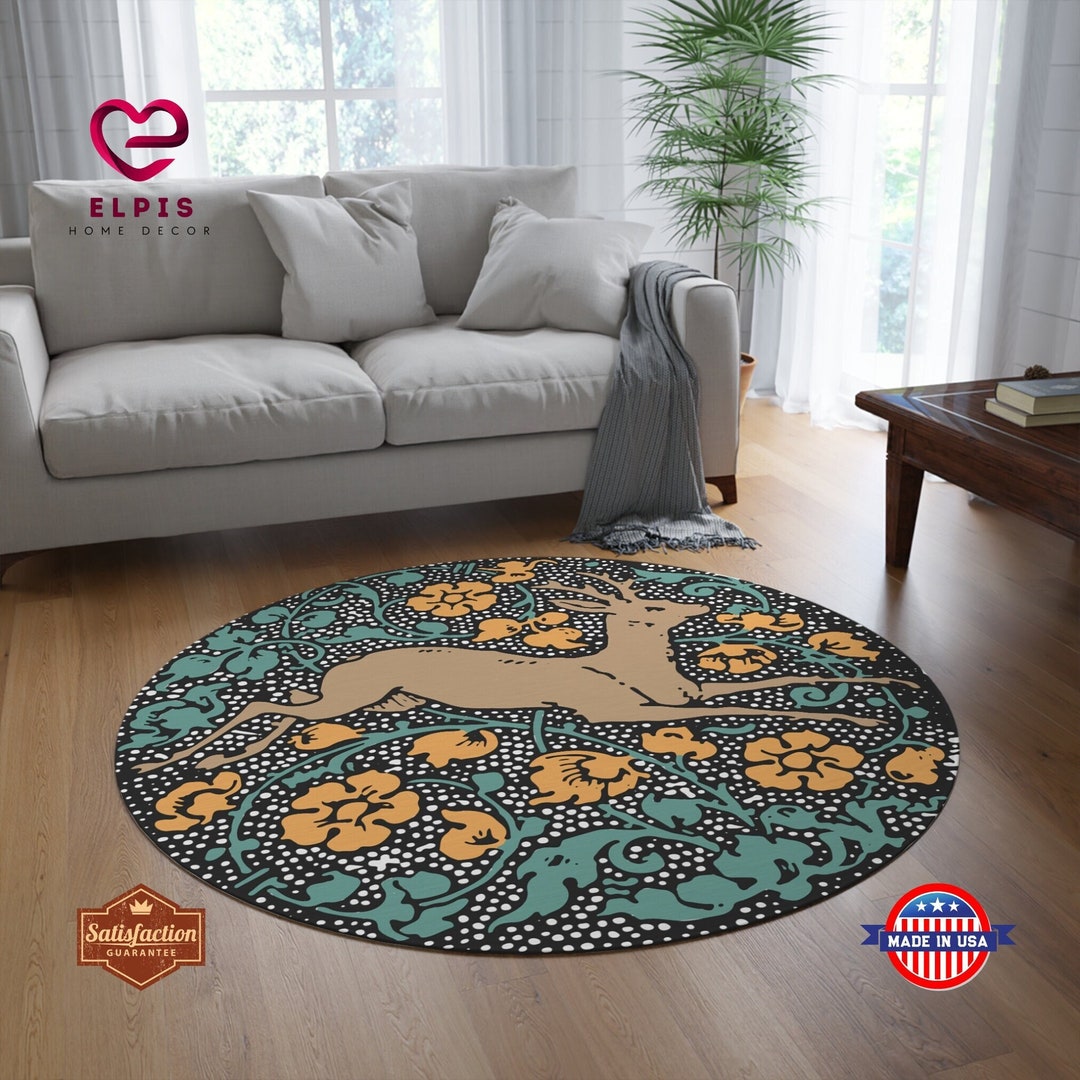 Deer Round Rug Woodland Decor Forest Animal Rug Woodland - Etsy