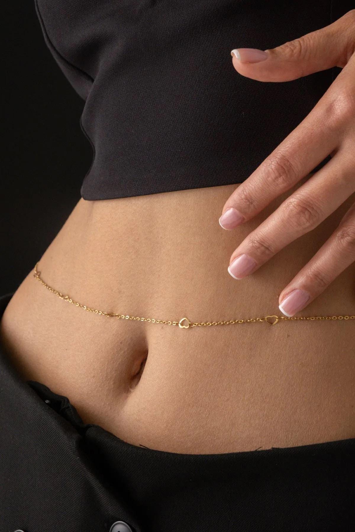 18K Gold Plated Heart Waist Chain: Elegant Thin Body Jewelry - Etsy