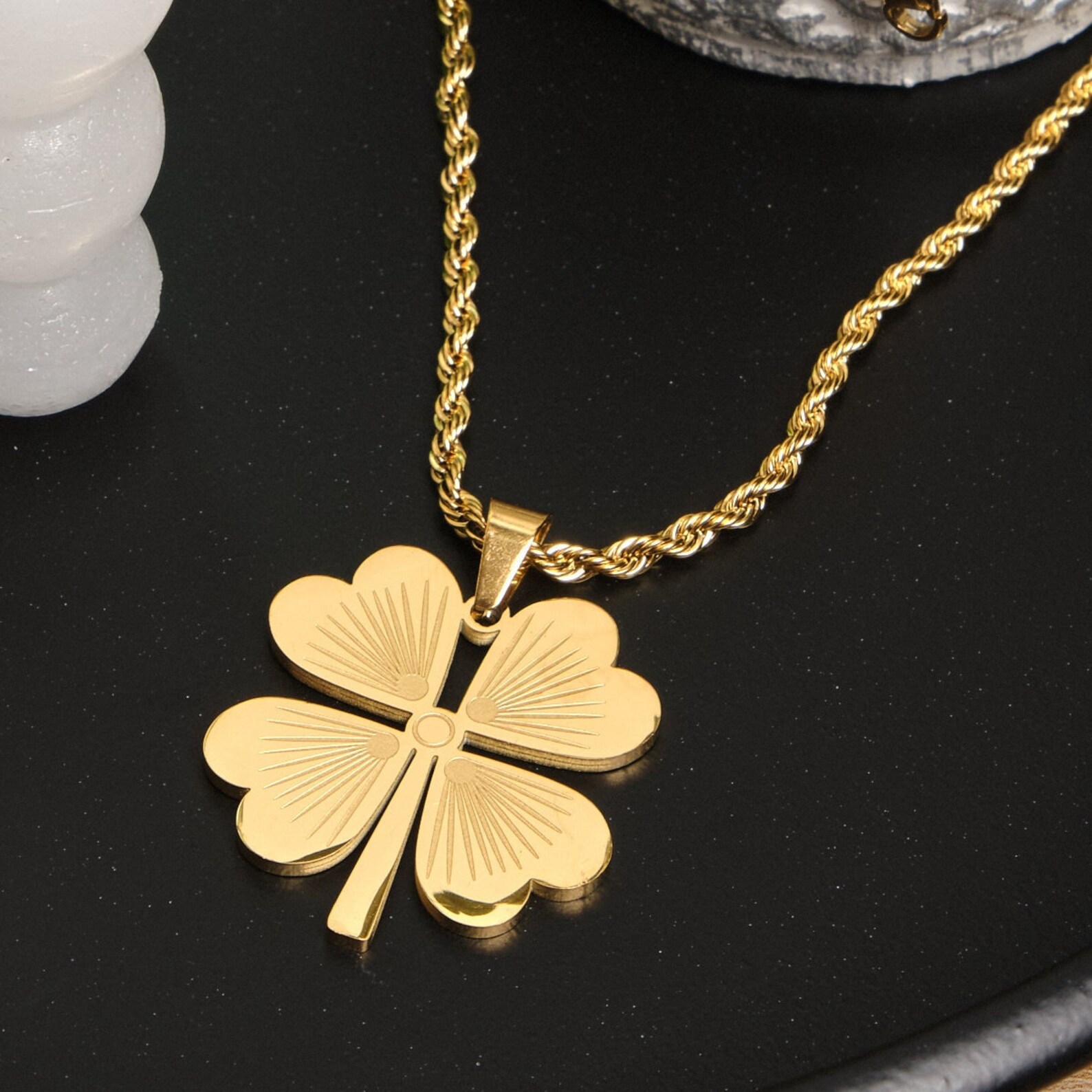 Clover Necklace, Gold Plated Clover Necklace, Four Leaf Clover Pendant ...