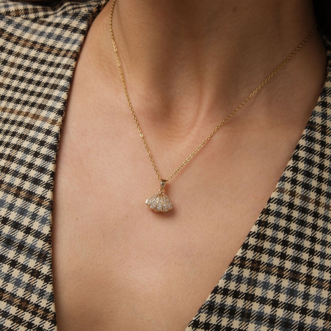 Oyster Pearl Necklace, Stone Oyster Necklace, Pearl Necklace, Gold ...