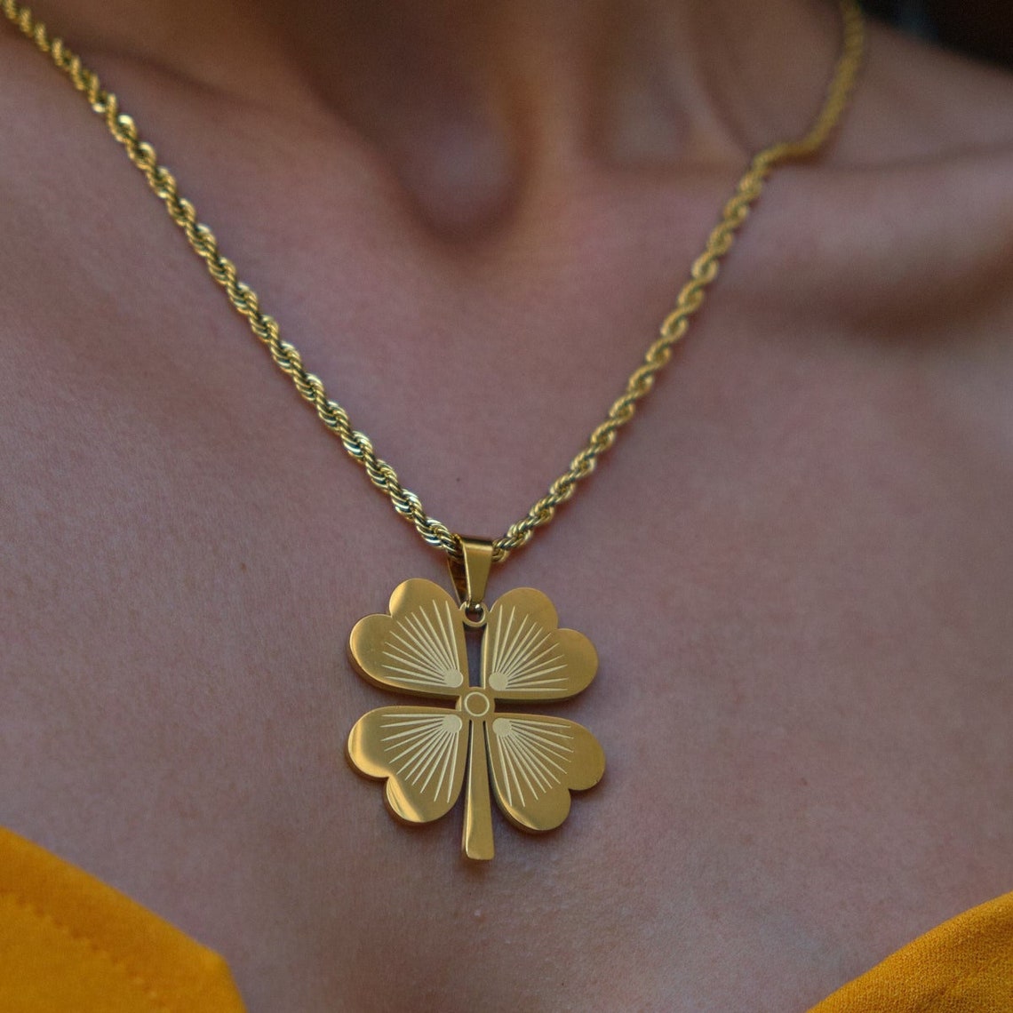 Clover Necklace, Gold Plated Clover Necklace, Four Leaf Clover Pendant ...