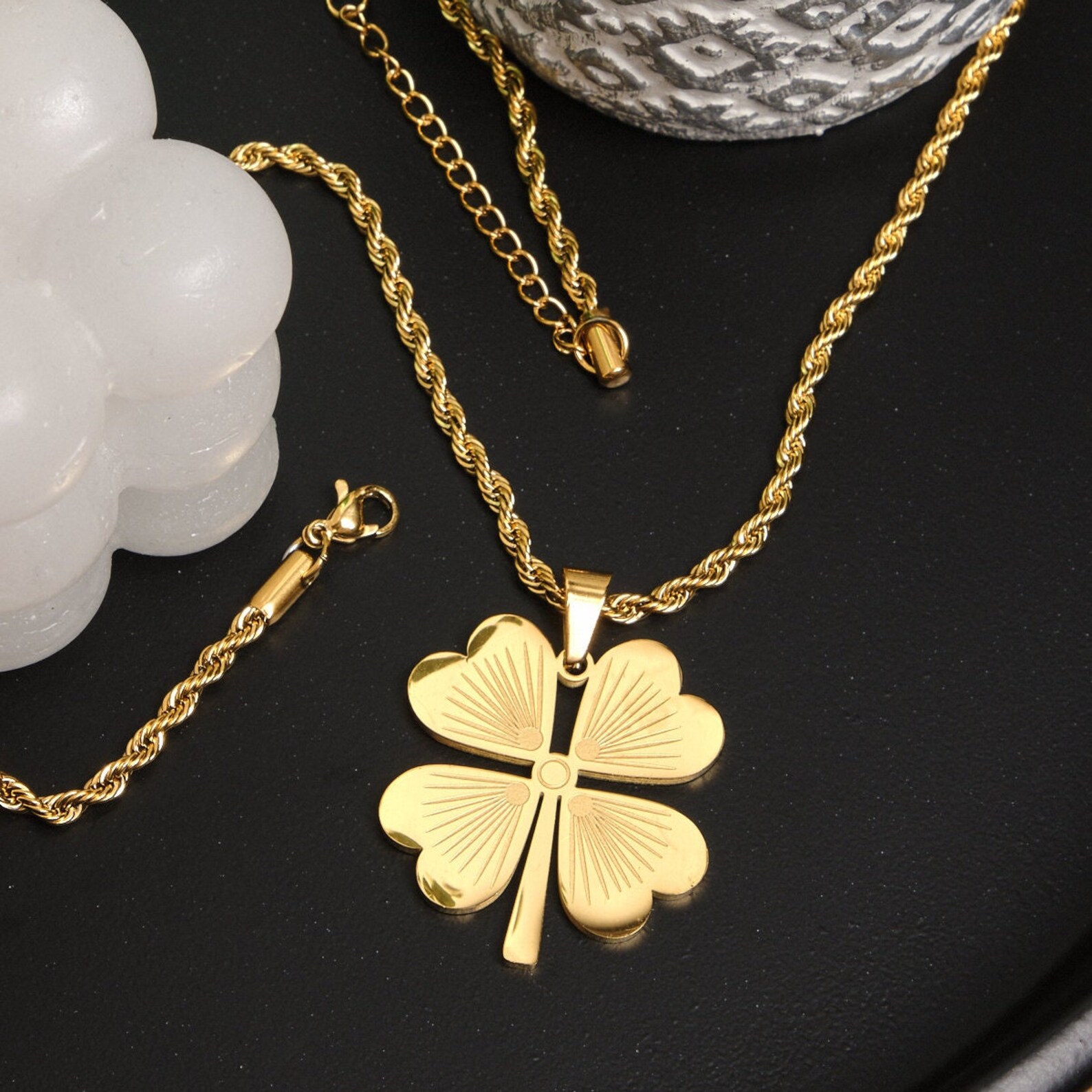 Clover Necklace, Gold Plated Clover Necklace, Four Leaf Clover Pendant ...