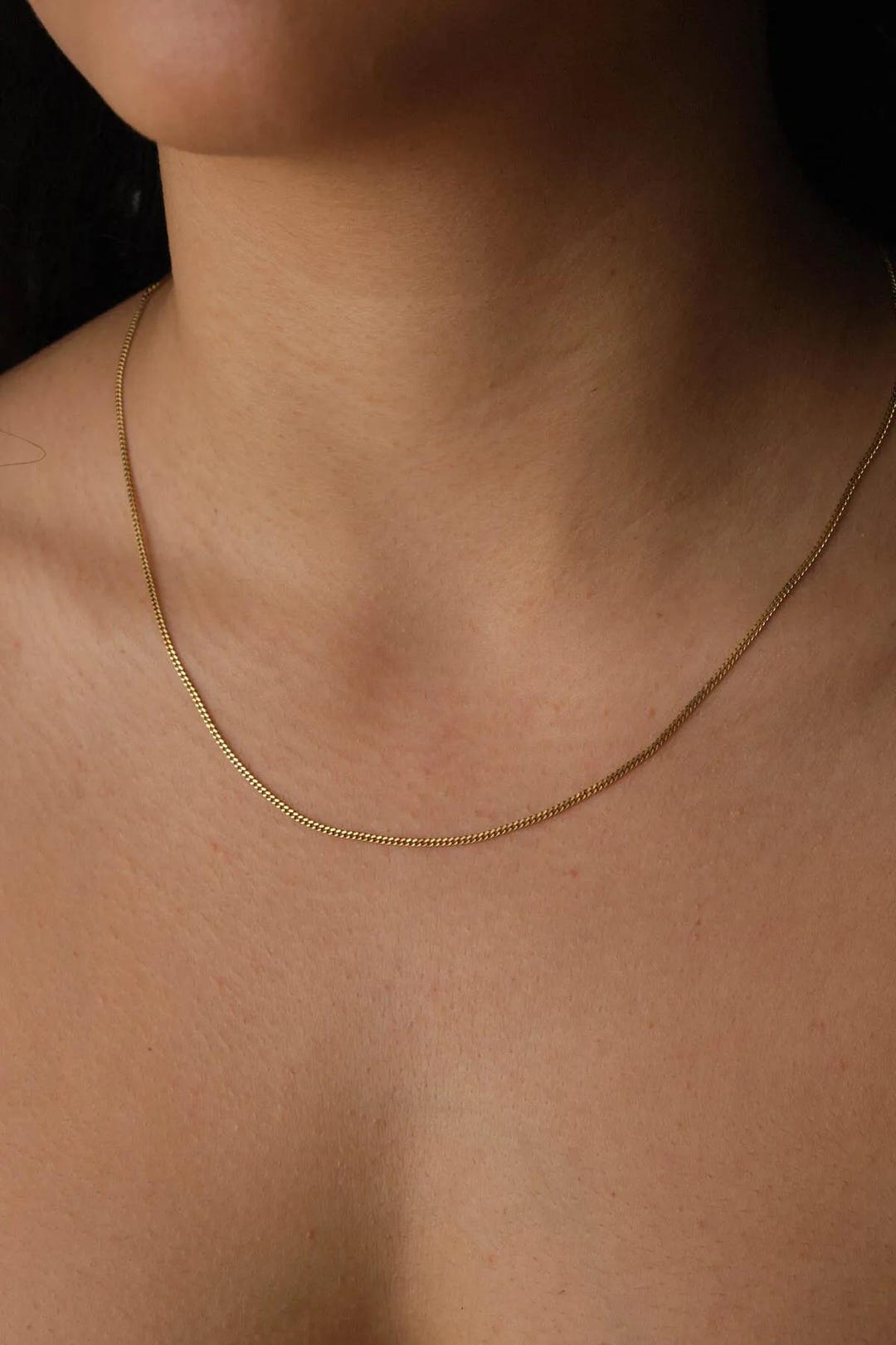 18K Ghost Gourmet Chain Necklace Tarnish Resistant 0.8mm Unisex ...