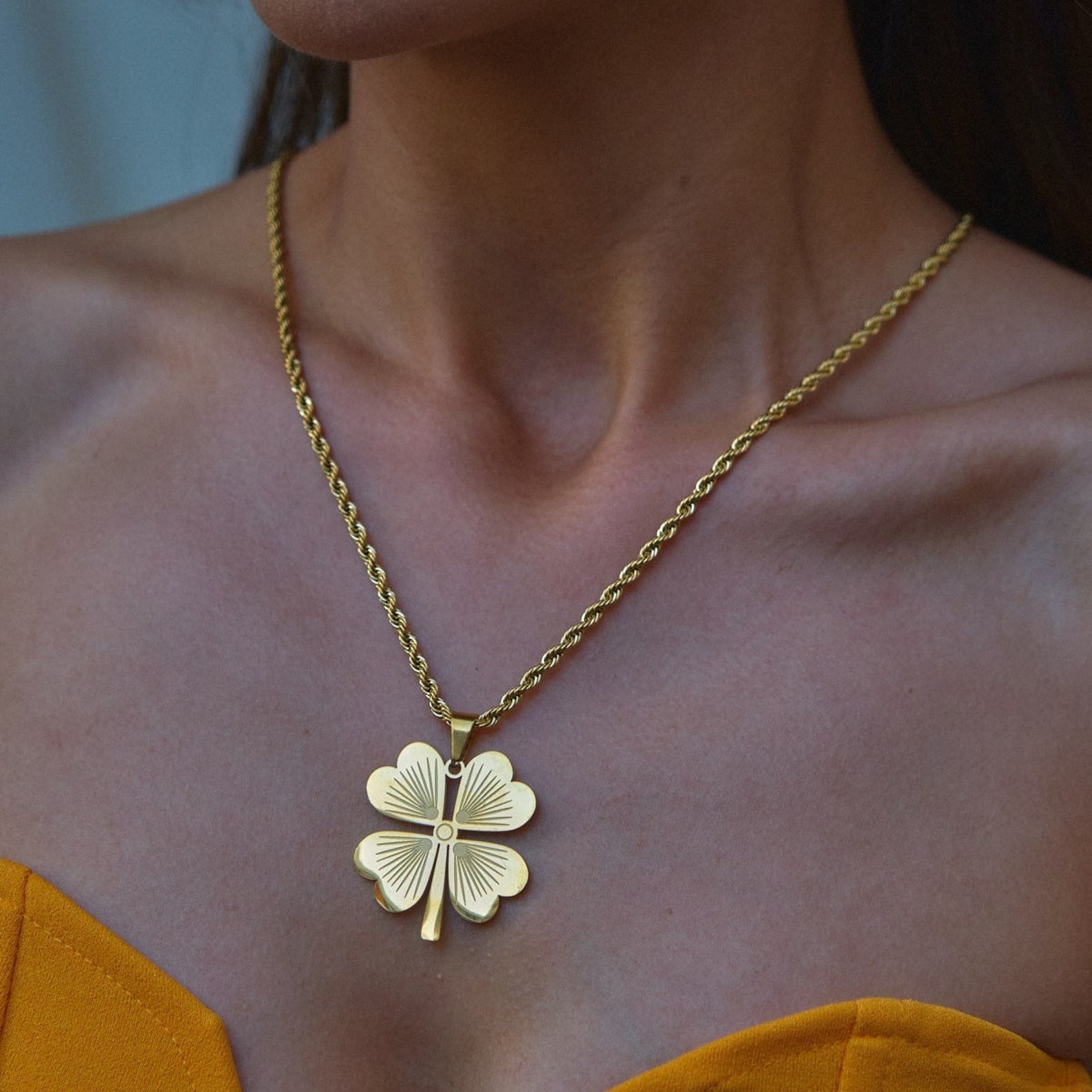 Clover Necklace, Gold Plated Clover Necklace, Four Leaf Clover Pendant ...