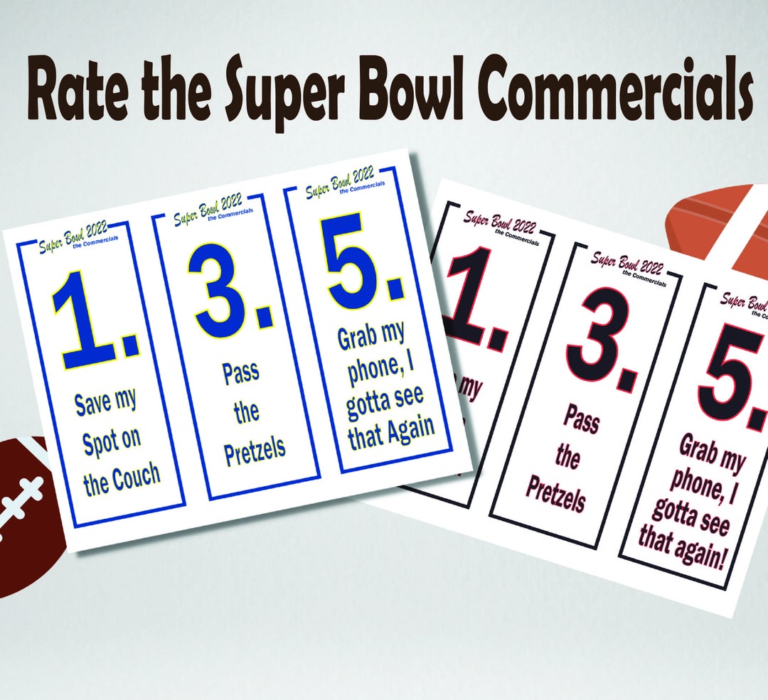 Printable Super Bowl 2022 Game Cards | Rate the Commercials | Download ...