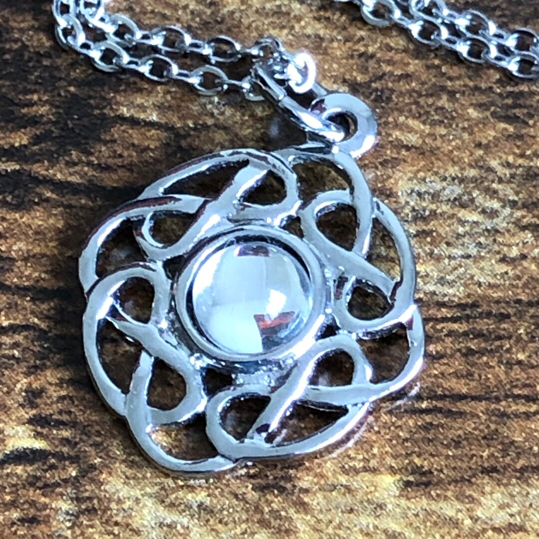 Celtic Crystal Pendant | Scottish Pendant | April Birthstone | Celtic Pendant | Pewter Pendant ...