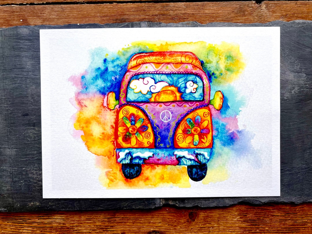 Hippie Van Print Psychedelic Volkswagen Watercolour Art - Etsy