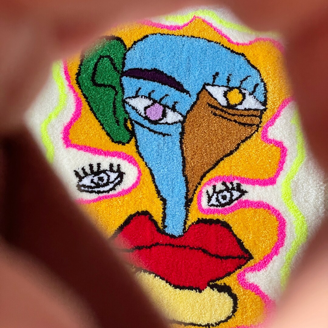 Handmade Tufted Rug "weird FACES NO. 5" Wool Recycled Project - Etsy