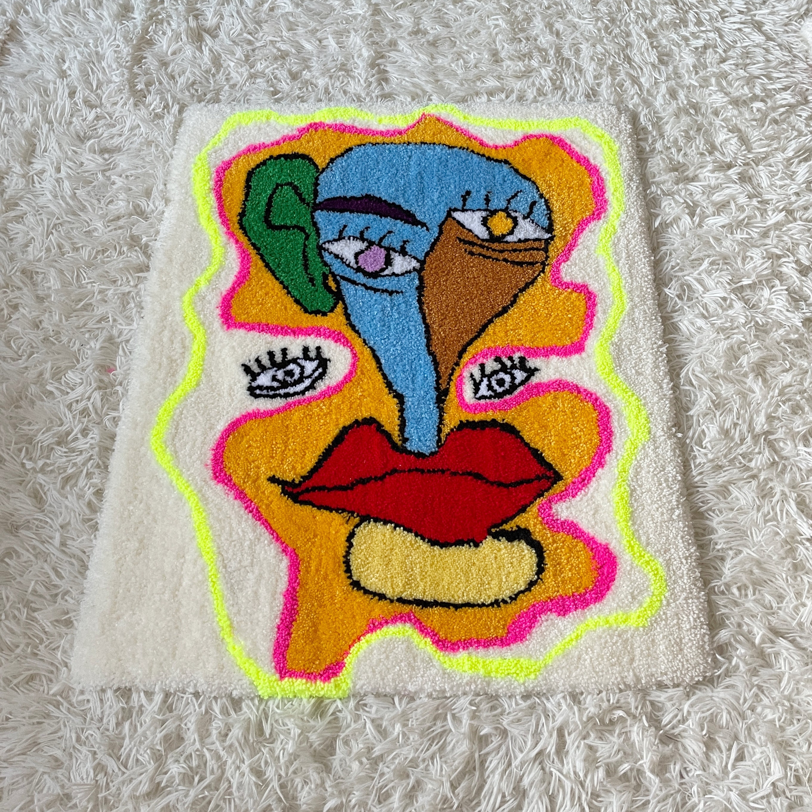 Handmade Tufted Rug weird FACES NO. 5 Wool Recycled Project - Etsy