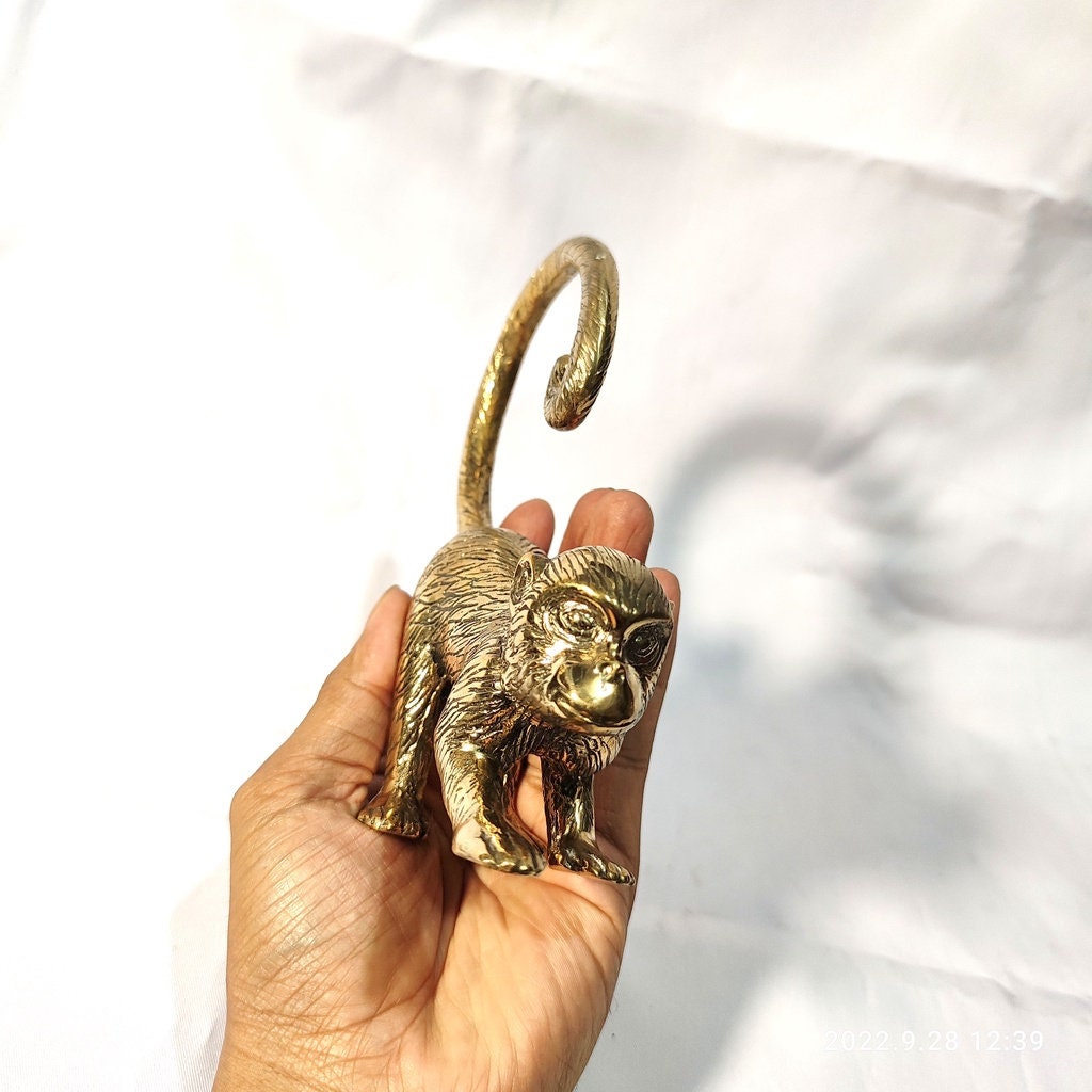 Vintage Solid Brass Monkey Statue Gold Brass Monkey Detailed Sculpture ...