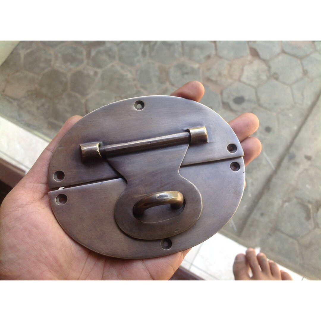 4.72 Solid Brass Retro Oval Latch With Ring Pull Western Door Latch ...