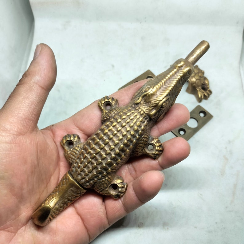 2pieces 6.25 Inches Amazing Solid Brass VINTAGE Crocodile Gate Door ...