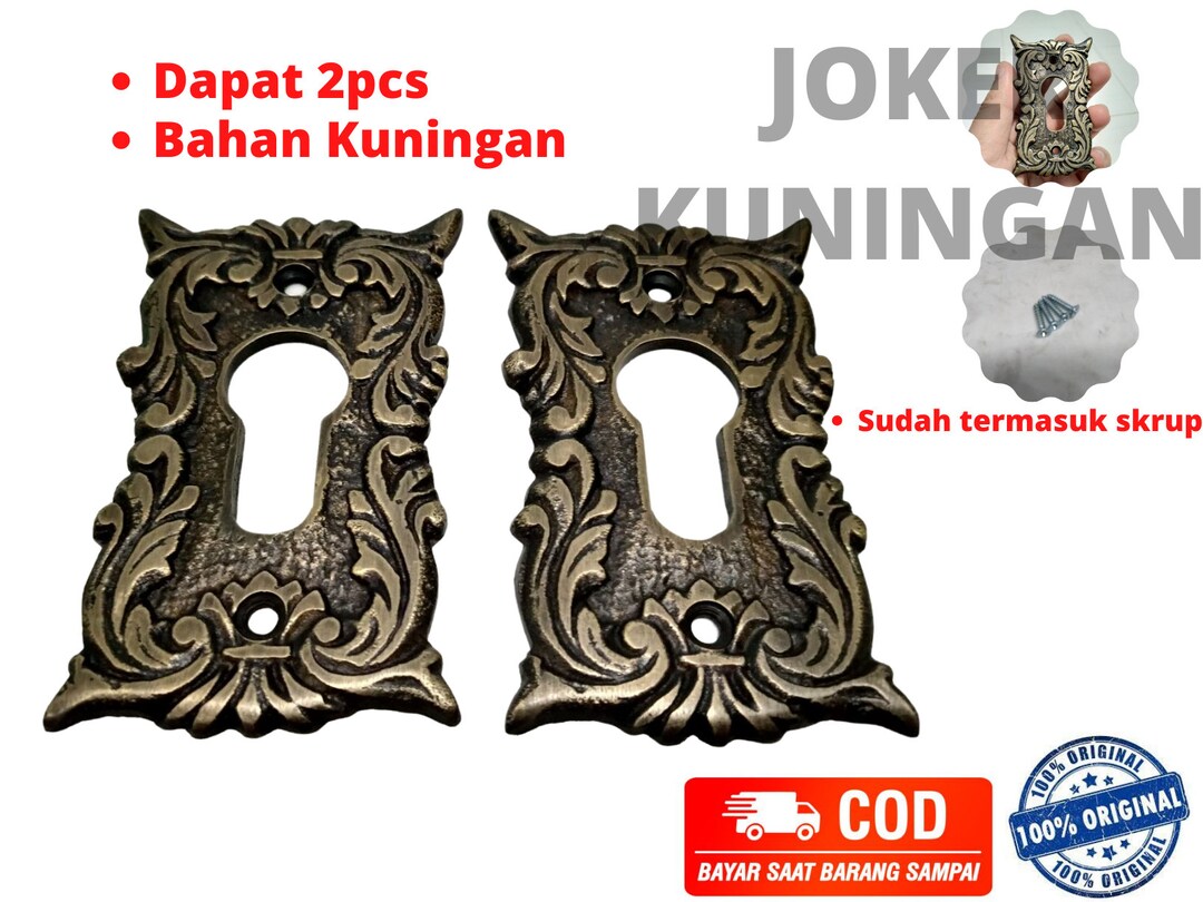 Set 2 Brass Leaf Carved Keyhole Lock Plate Cover Beautifull Brass Key ...