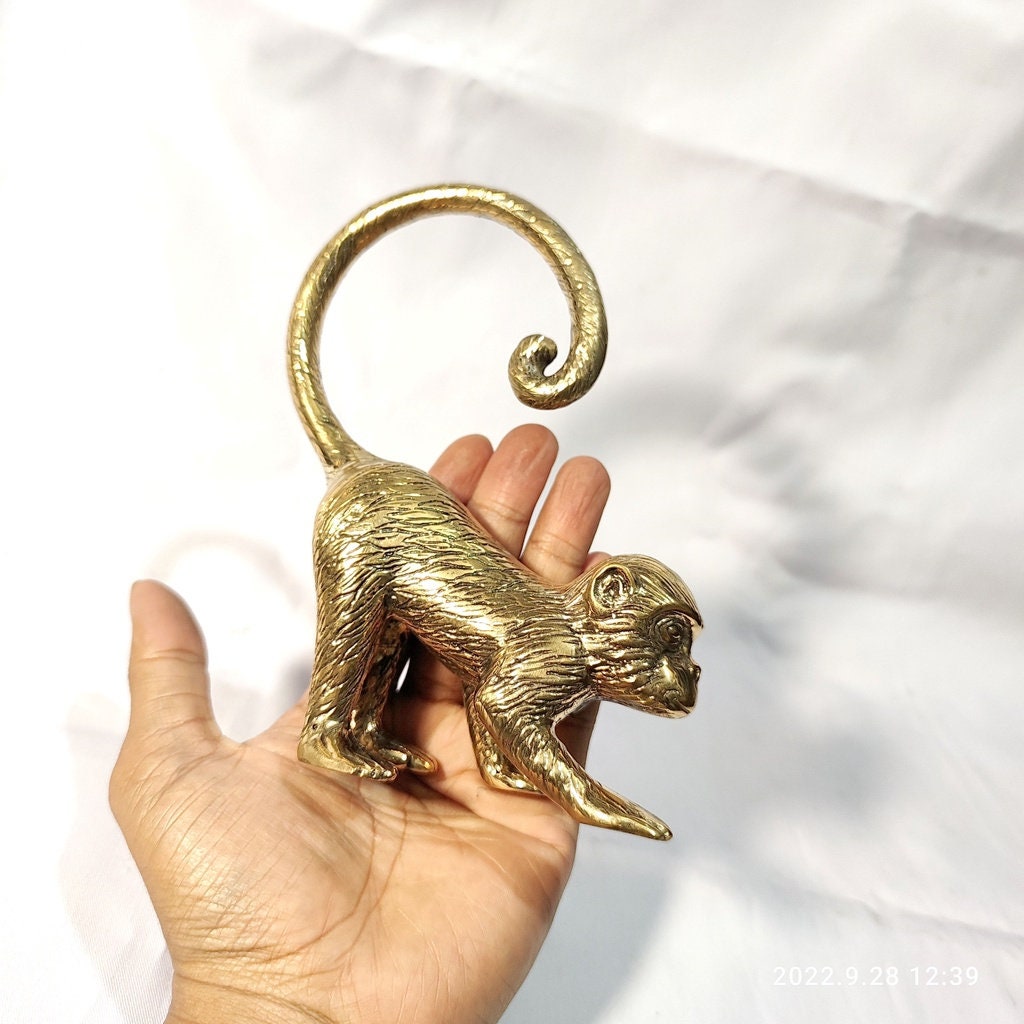 Vintage Solid Brass Monkey Statue Gold Brass Monkey Detailed Sculpture ...