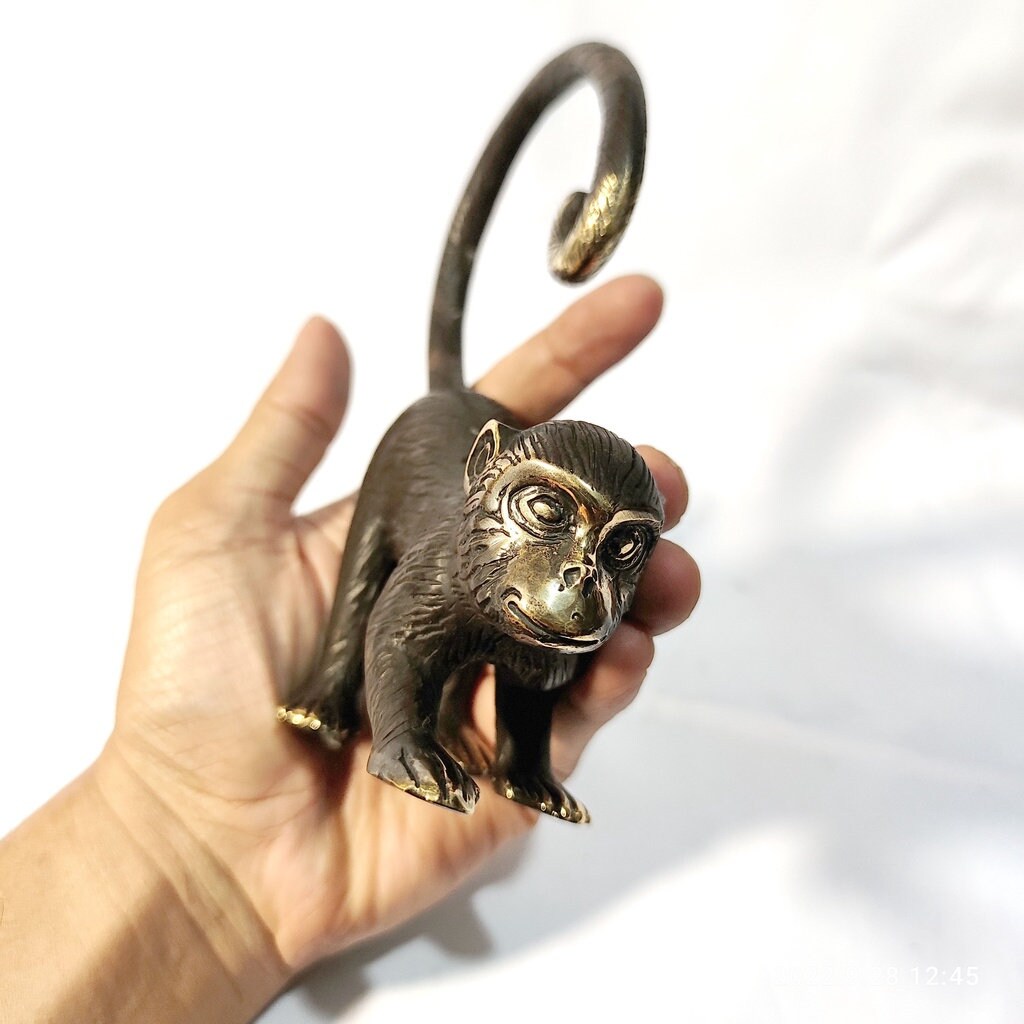Vintage Solid Brass Monkey Statue Gold Brass Monkey Detailed Sculpture ...