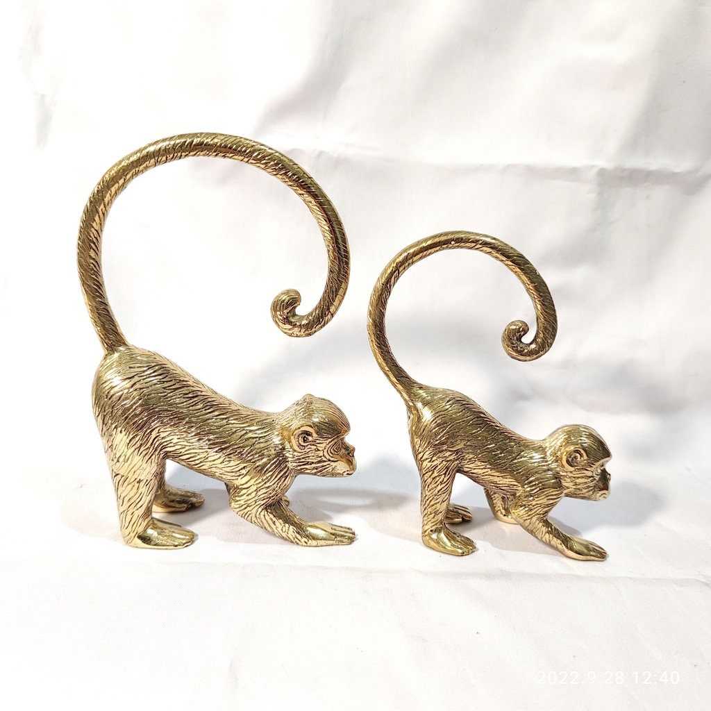 Vintage Solid Brass Monkey Statue Gold Brass Monkey Detailed Sculpture ...