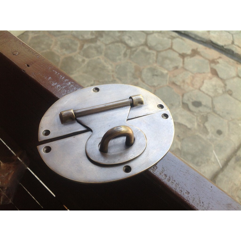 4.72 Solid Brass Retro Oval Latch With Ring Pull Western Door Latch ...