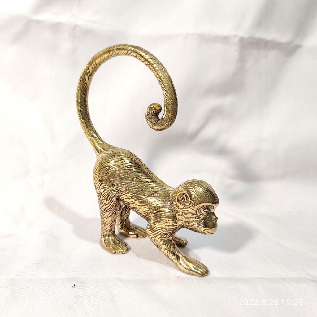 Vintage Solid Brass Monkey Statue Gold Brass Monkey Detailed Sculpture ...
