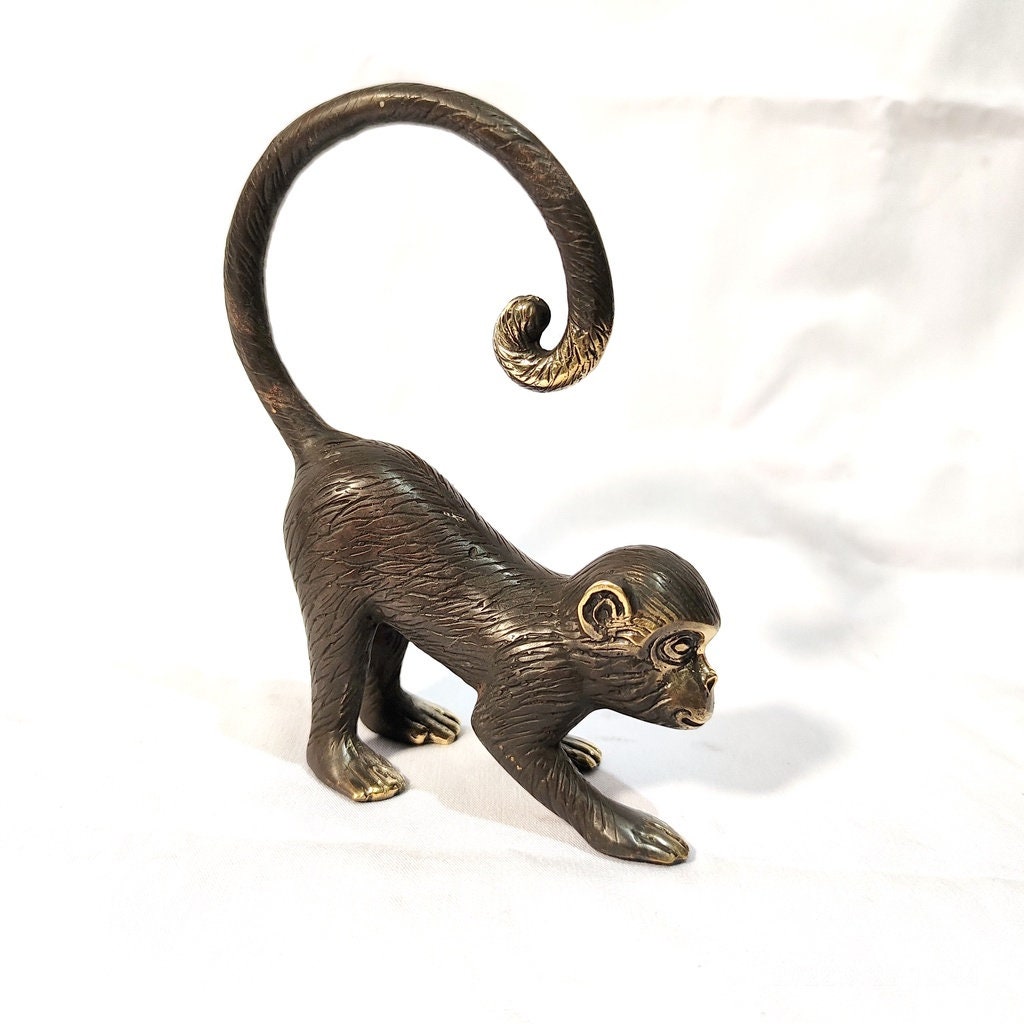 Vintage Solid Brass Monkey Statue Gold Brass Monkey Detailed Sculpture ...