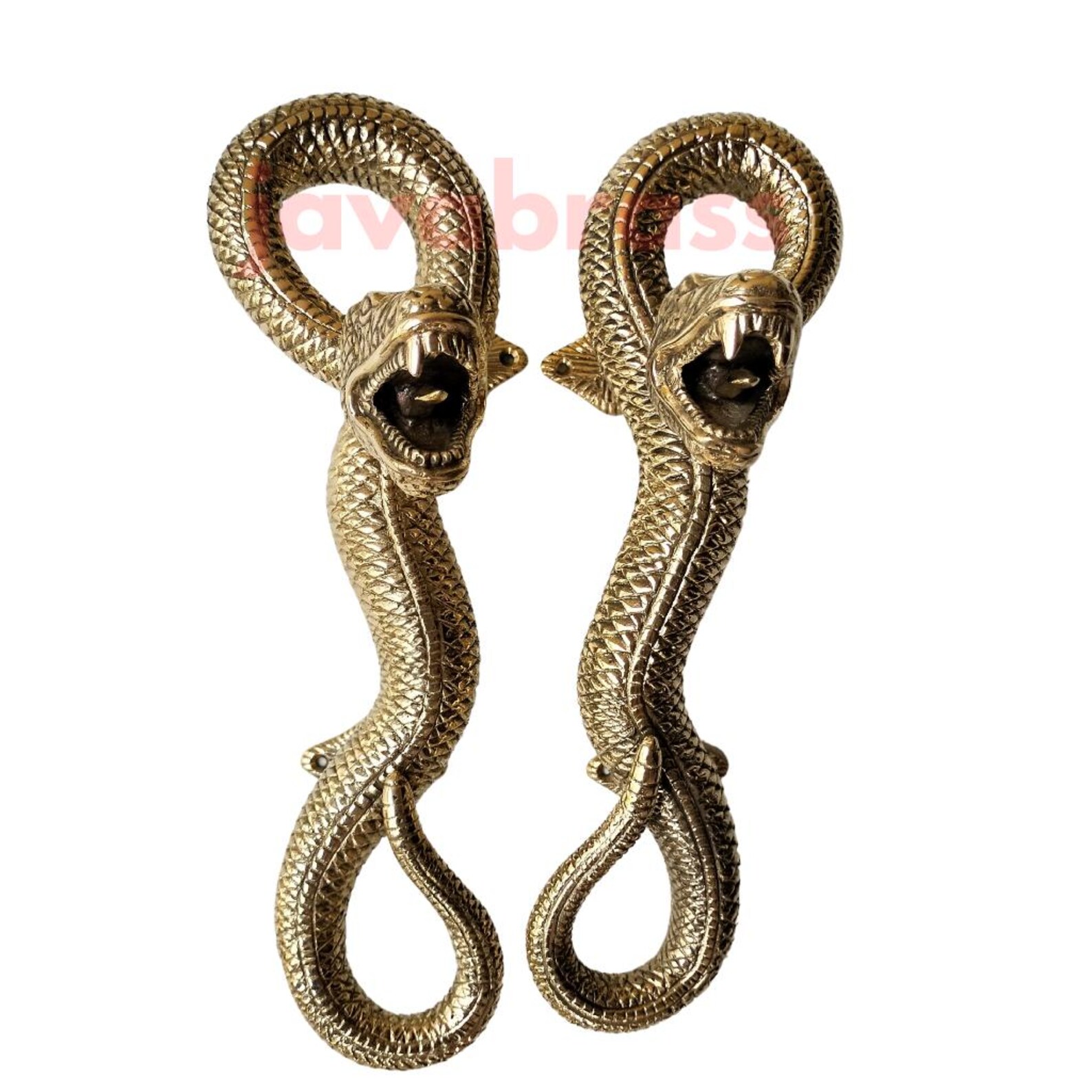 Pair 13 Inch Amazing Python Curly Body Old Style Snake Door Pull ...