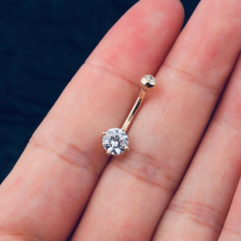 Luxury 14K Solid Gold Belly Button Ring Diamond Naval Ring 1 - Etsy