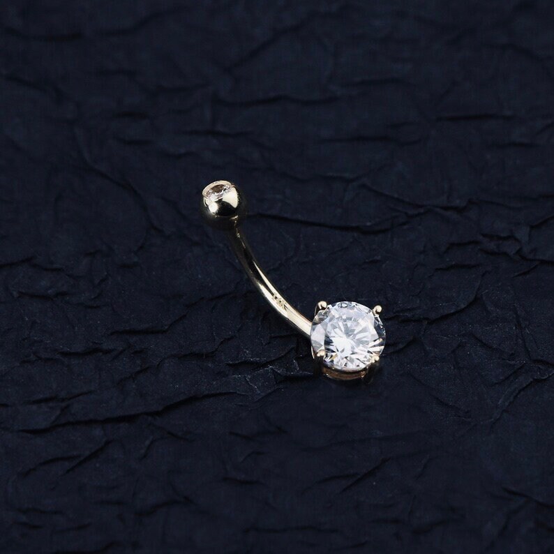 Luxury 14K Solid Gold Belly Button Ring Diamond Naval Ring 1 - Etsy