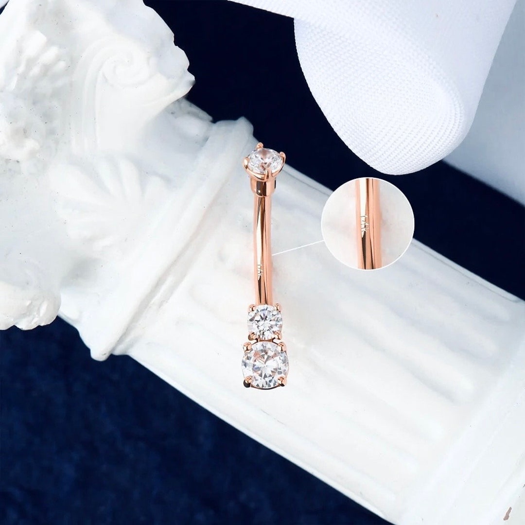 Luxury 14K Solid Gold Belly Button Ring Diamond Navel Ring 18K Round ...