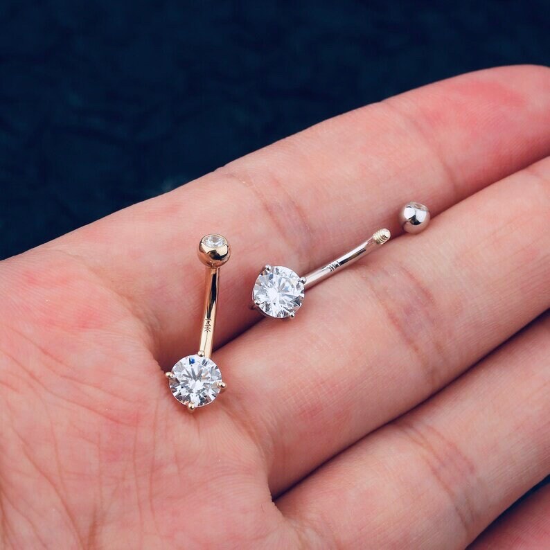 Luxury 14K Solid Gold Belly Button Ring Diamond Naval Ring 1 - Etsy