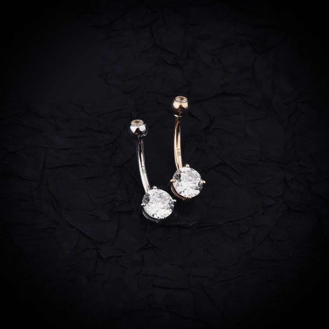 Luxury 14K Solid Gold Belly Button Ring Diamond Navel Ring 1 CT Round ...