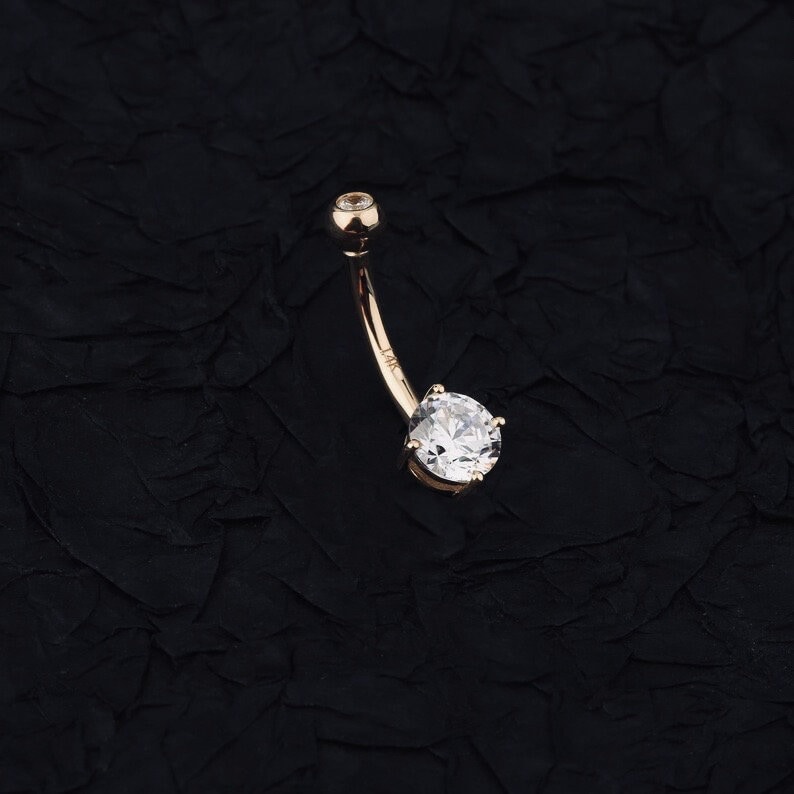 Luxury 14K Solid Gold Belly Button Ring Diamond Naval Ring 1 - Etsy