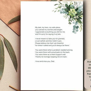 Dad Bereavement Poem Downloadable Poem Print | Dad Funeral Poem ...