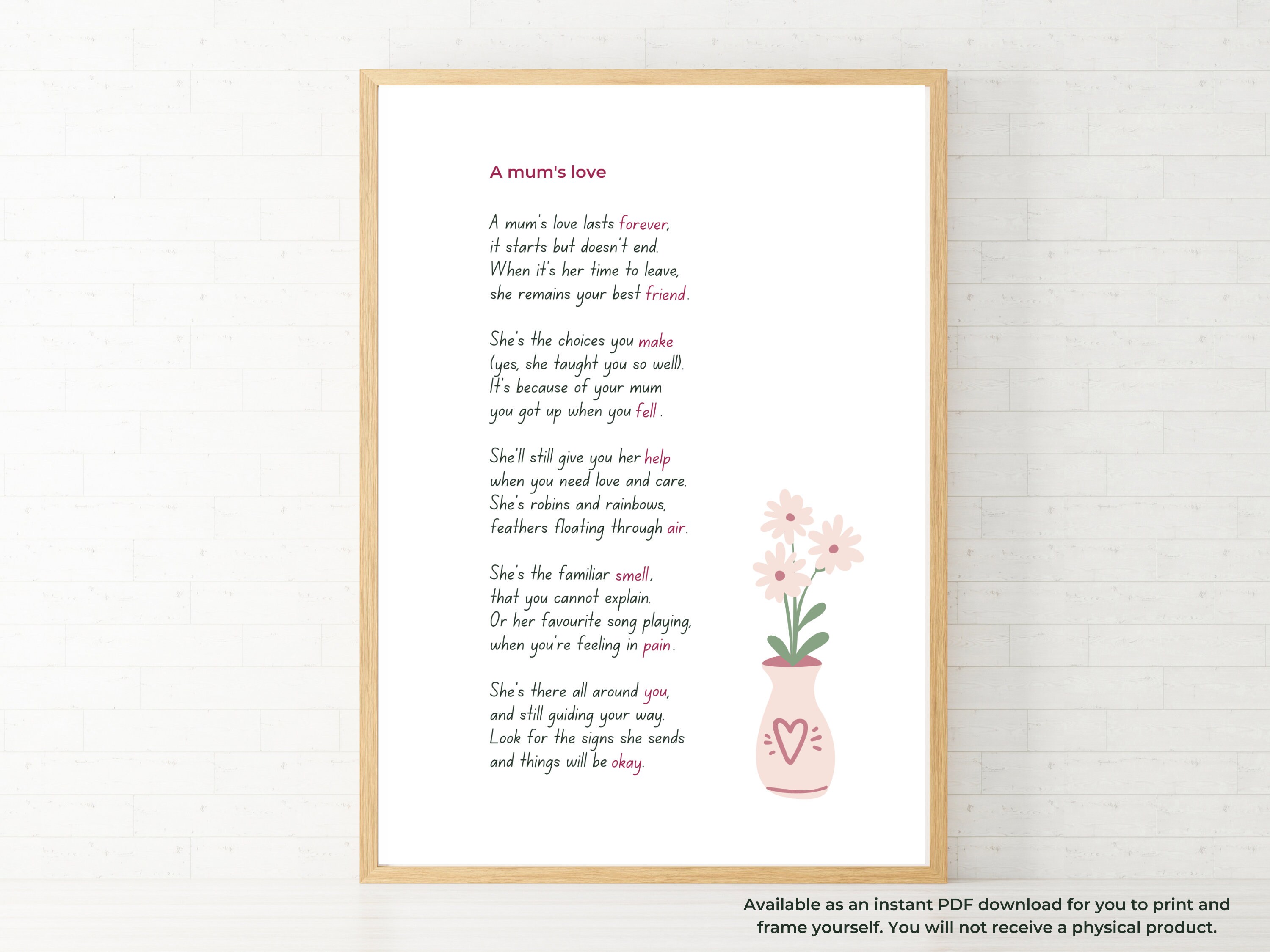 A Mum's Love Downloadable Poem Bereavement Poem Printable Poem Loss of ...