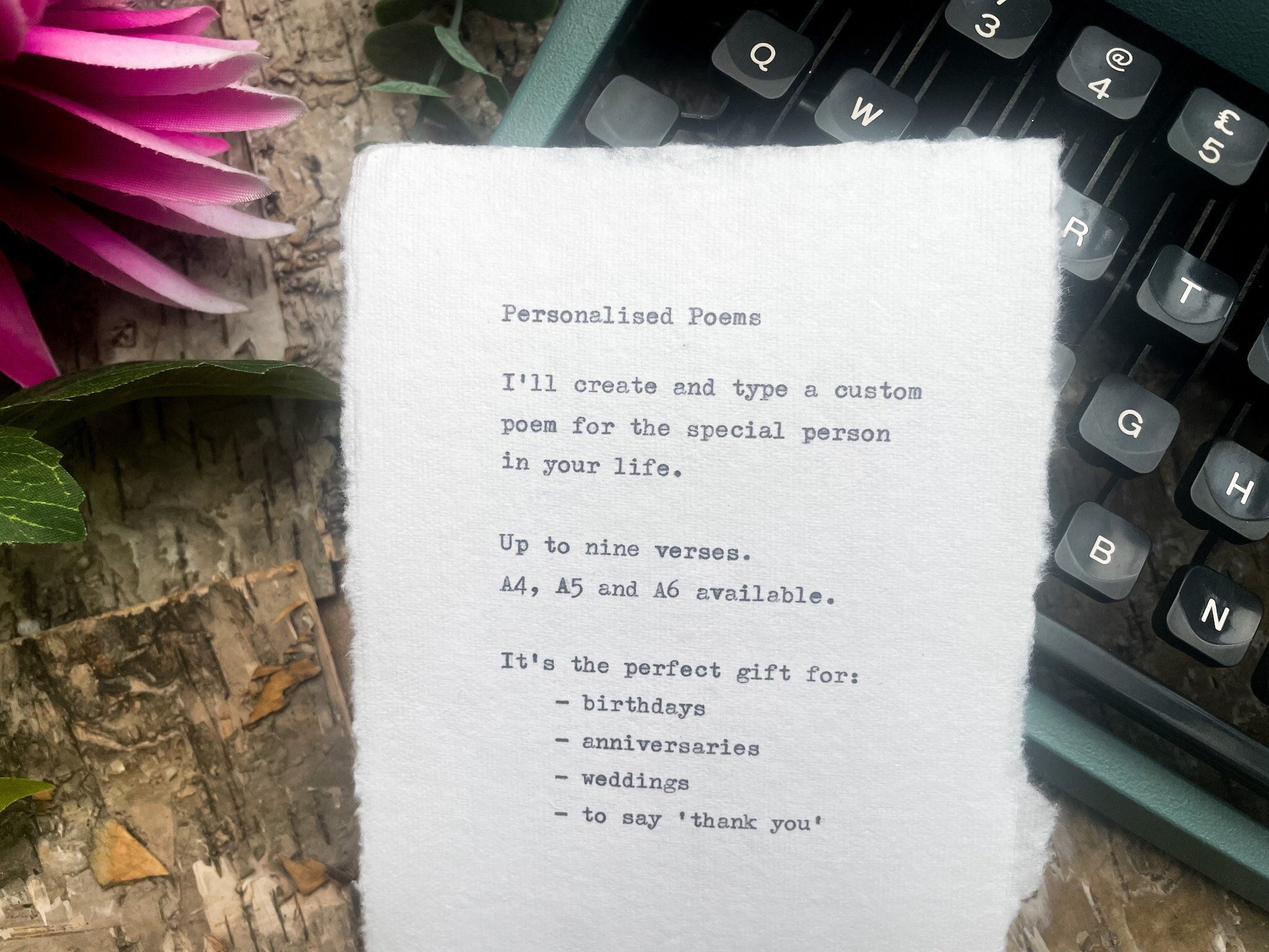 Custom Poem Print Hand-typed Personalised Hand Typed Poem A4 Custom ...