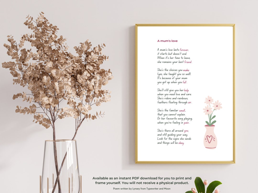 A Mum's Love Downloadable Poem | Bereavement Poem | Printable Poem ...