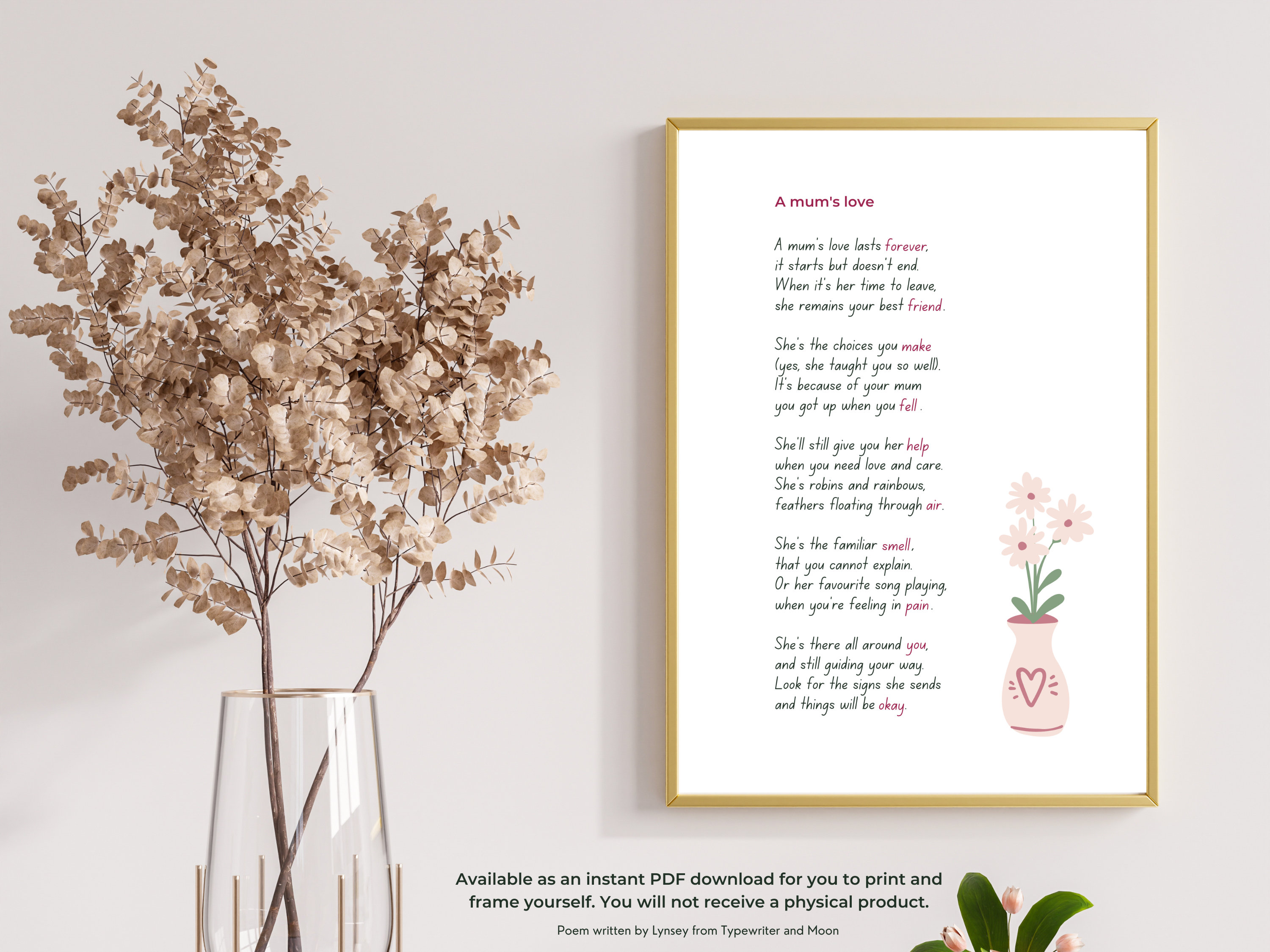 A Mum's Love Downloadable Poem Bereavement Poem Printable Poem Loss of ...