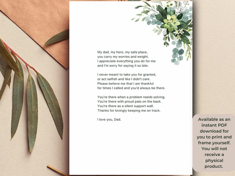 My Dad, My Hero Downloadable Custom Poem Print | Instant Download Dad ...