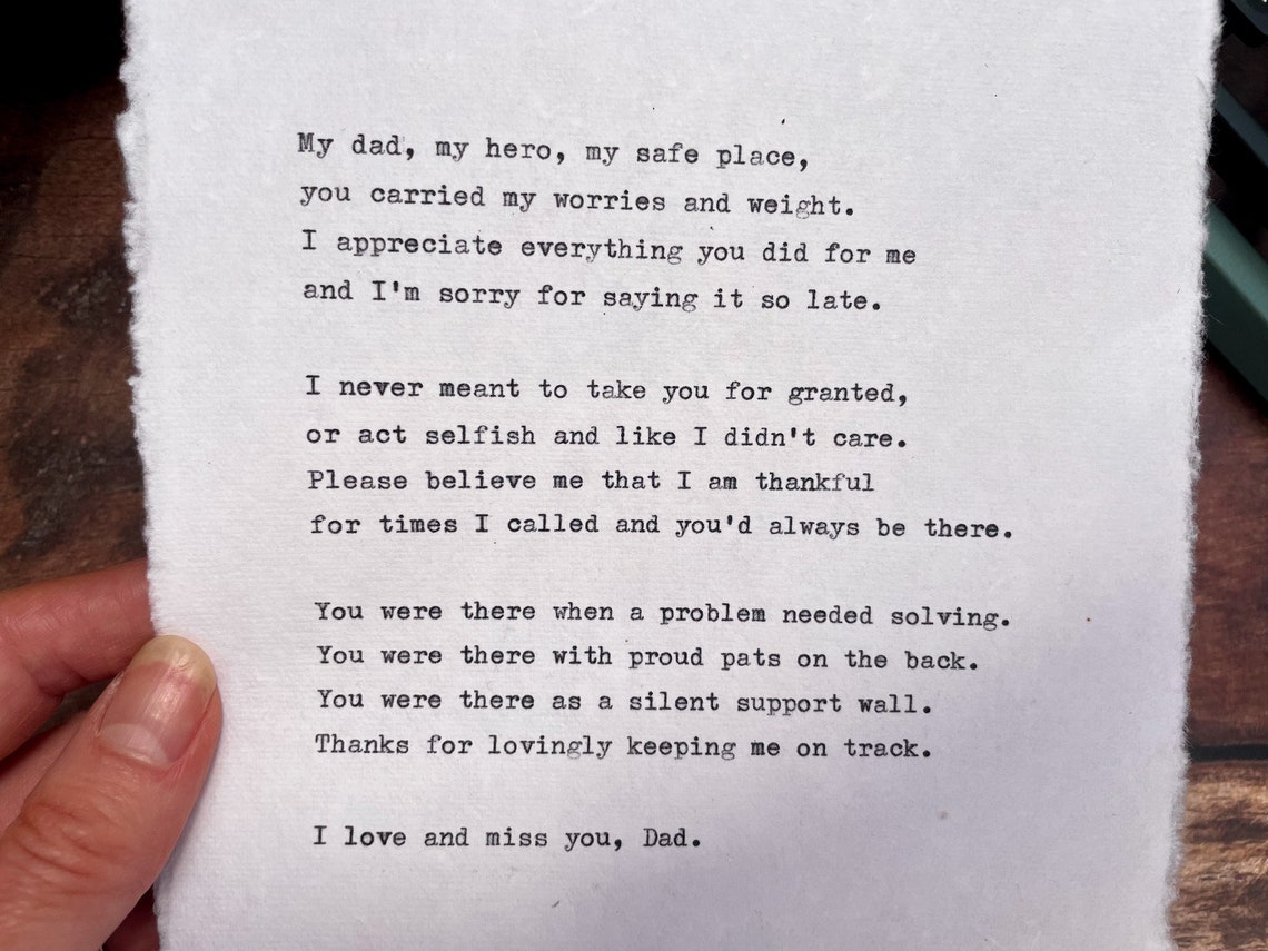Typed Dad Bereavement Poem A5 Heavenly Dad Custom Poem Print - Etsy