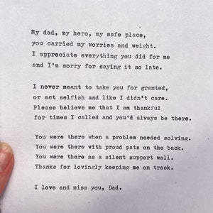 Typed Dad Bereavement Poem A5 | Heavenly Dad Custom Poem Print | Dad ...